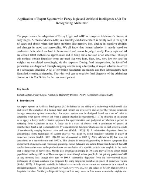 pdf application of expert system with fuzzy logic and artificial intelligence ai for