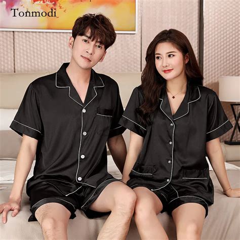 Couples Matching Pajamas For Women Summer Lovers Mens Pajamas Silk Satin Sleepwear Womens