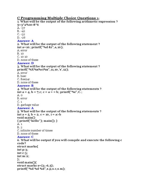 c programming multiple choice questions pdf control flow c