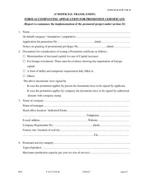 Fillable Online FORM KOR KOR TOR 05 UNOFFICIAL TRANSLATION BOI
