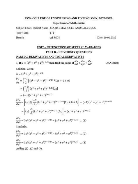 answers unit 3 functions of several variables part b university questions 01 02 2022 pdf