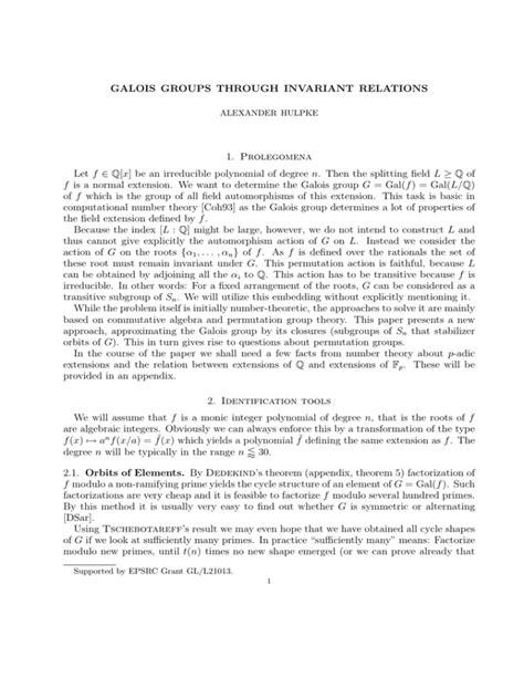 galois groups through invariant relations 1 prolegomena