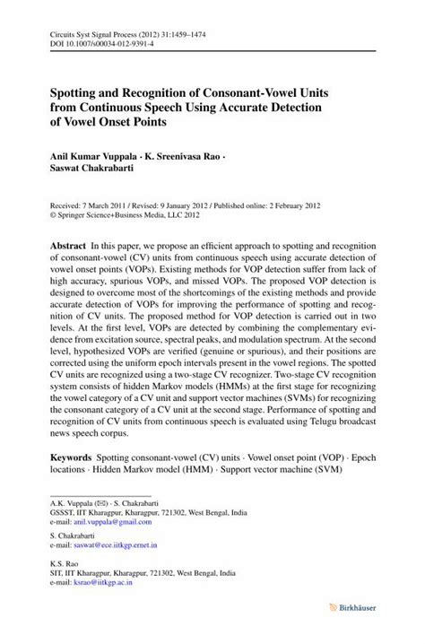 pdf spotting and recognition of consonant vowel units from continuous speech using accurate