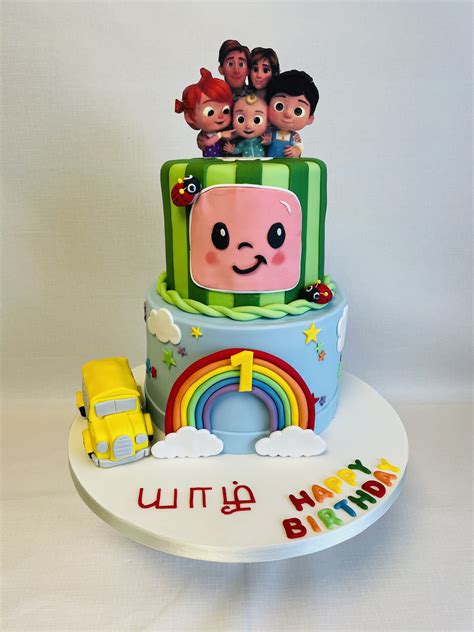 2 Tier Cocomelon Theme 1st Birthday Cake 1st Birthday Cakes Aubrey