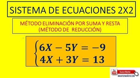 734 SISTEMA DE ECUACIONES 2X2 MÉTODO ELIMINACIÓN POR SUMA Y RESTA M