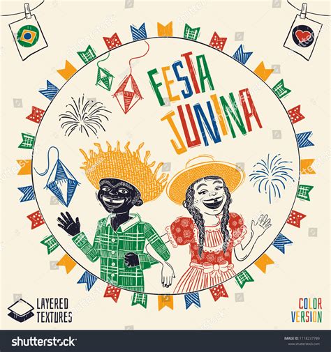 Festa Junina Happy Multiracial Hick Couple Stock Vector Royalty Free