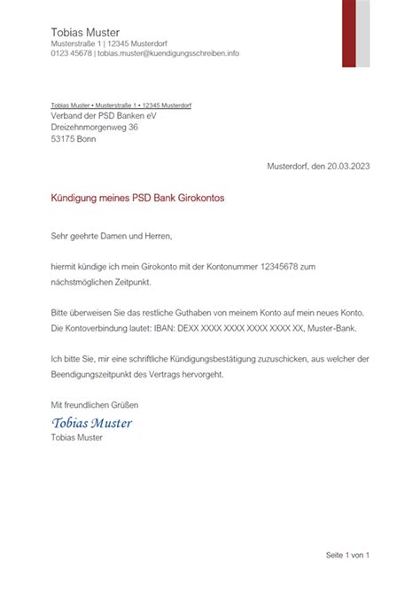 Kündigungsschreiben PSD Bank Girokonto Kuendigungsschreiben info