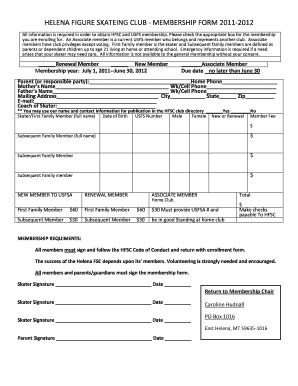 Fillable Online HELENA FIGURE SKATEING CLUB MEMBERSHIP FORM 2011 2012