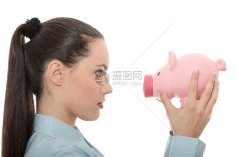 拥有小猪银行的女商人白种高清图片下载 正版图片507514371 摄图网