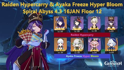 Raiden Hypercarry Ayaka Freeze Hyper Bloom Spiral Abyss Jan