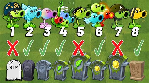 PVZ 2 Challenge All PEA Plants Power Up Vs 8 Type Gravestone Who Will
