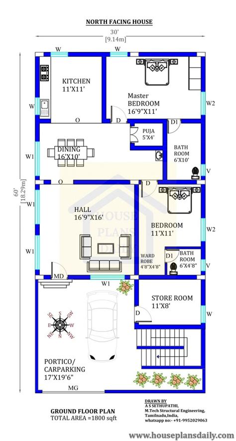 30x60 North Facing Home Design With Vastu Shastra House Plans And