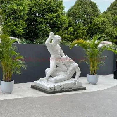 Blve Garden Life Size Greek God Heracles And Minotaur Statue Marble