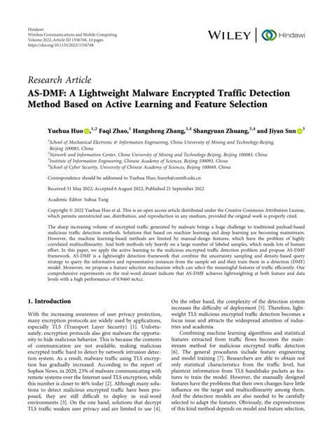 pdf as dmf a lightweight malware encrypted traffic detection method based on active learning