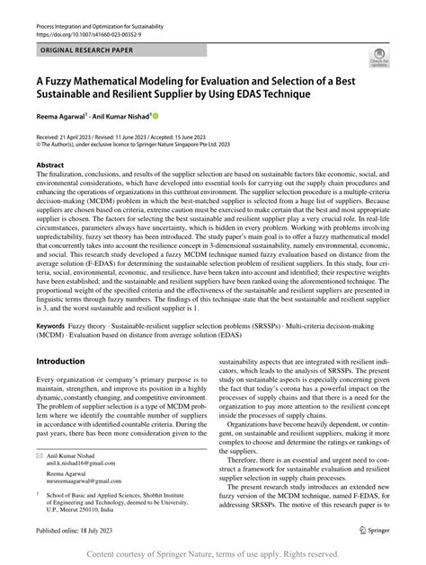 a fuzzy mathematical modeling for evaluation and selection of a best sustainable and resilient