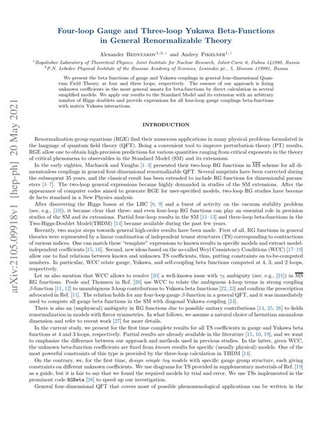 pdf four loop gauge and three loop yukawa beta functions in general renormalizable theory