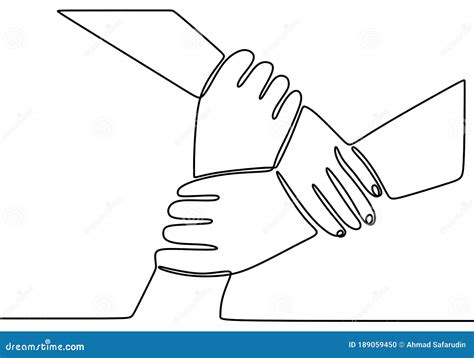 Continuous One Line Of Three Human Hands Holding Each Other The