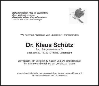 Traueranzeigen von Klaus Schütz Tagesspiegel Trauer
