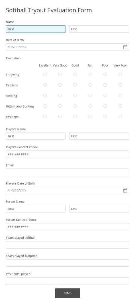 Printable Softball Tryout Evaluation Form