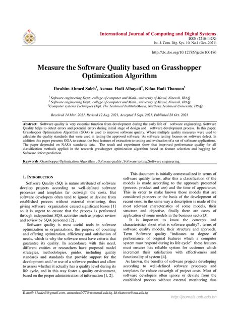pdf measure the software quality based on grasshopper optimization algorithm