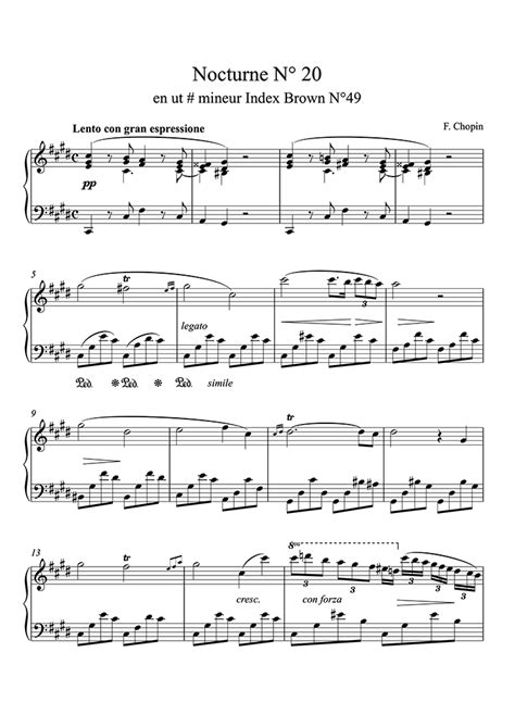 The Pianist Nocturne No 20 In C Sharp Minor Chopin Piano Sheet Music