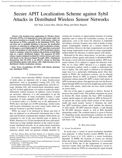 pdf secure apit localization scheme against sybil attacks in distributed wireless sensor networks