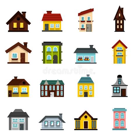 Iconos Fijados Estilo Plano De La Casa Stock de ilustración