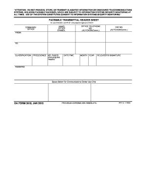 Fillable Online Armypubs Army FACSIMILE TRANSMITTAL HEADER SHEET DA