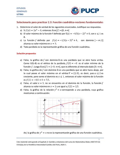 SOLUTION Solucionario Funci N Cuadr Tica Studypool