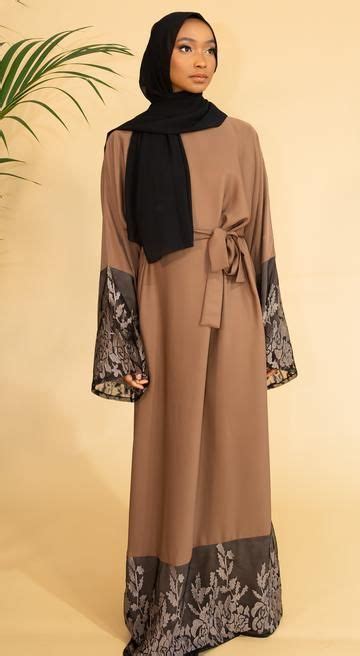 Buy Our Stunning Black Closed Abaya With Pretty Gold Pearl Lace