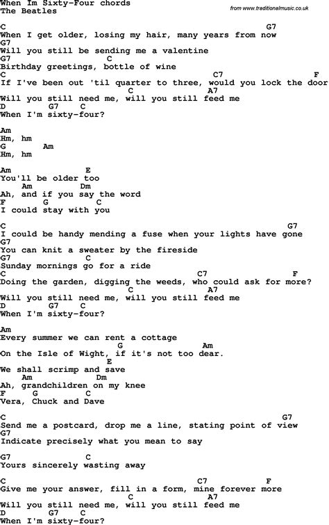Song Lyrics With Guitar Chords For When I M The Beatles