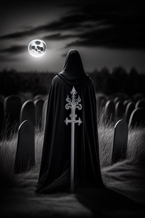 Lexica Black And White Portrait Of The Grim Reaper In A Graveyard