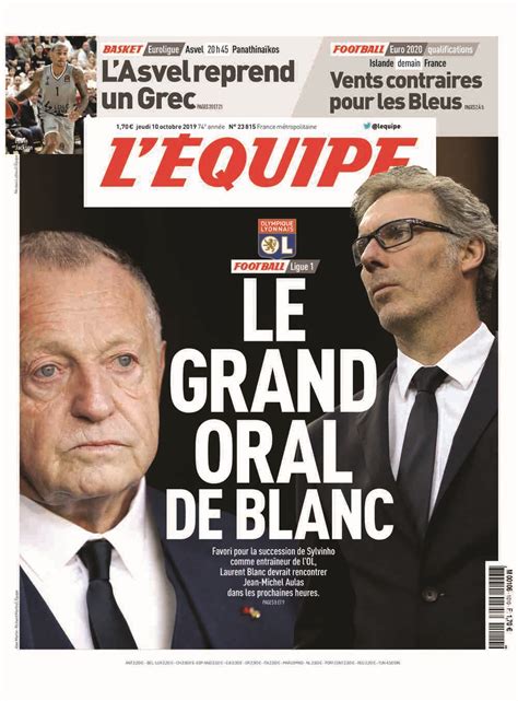 L Équipe Front Page from October 10 2019