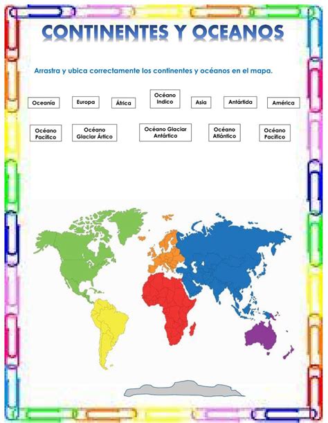Ficha online de Los continentes y océanos para Tercero primaria Puedes