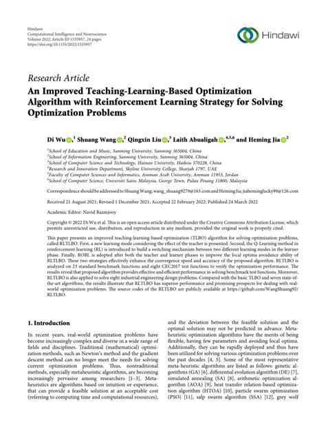 pdf an improved teaching learning based optimization algorithm with reinforcement learning
