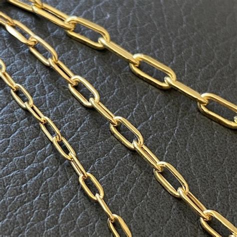 Paperclip Chain 14k Solid Gold Necklace Rectangle Long Link Etsy