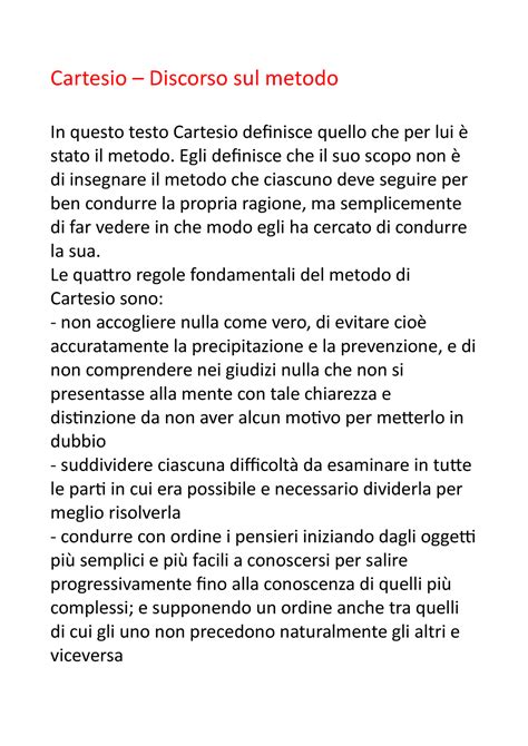 Cartesio Discorso Sul Metodo Cartesio Discorso Sul Metodo In