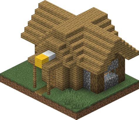 An Image Of A House Made Out Of Wood And Grass With A Yellow Flag