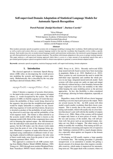 pdf self supervised domain adaptation of statistical language models for automatic speech
