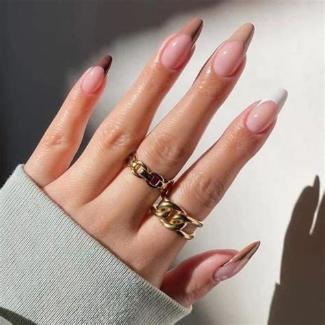 JUSTOTRY 24 Pièces Stiletto Faux Ongles Court Coffee French Press on