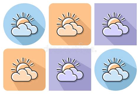 Geschetst Pictogram Van Zon Met Wolken Gedeeltelijk Bewolkt Weer Vector