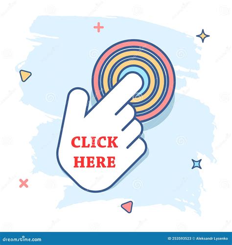 Vector Cartoon Click Here Icon In Comic Style Hand Cursor Sign