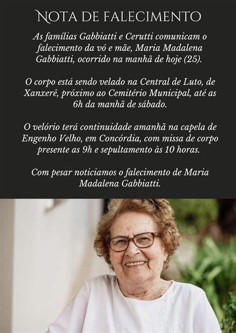 Nota de falecimento Tudo Sobre Xanxerê