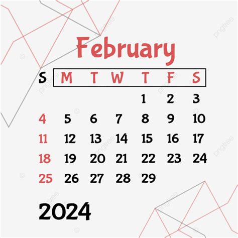 Calendario Febrero 2024 Vector PNG Dibujos Calendario Mensual Febrero