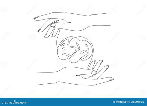 Continuous One Line Drawing Of Brain And Human Hands Mental Health