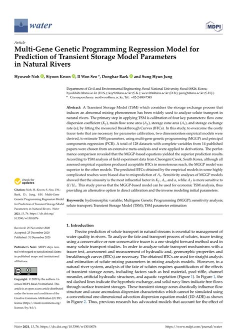 pdf multi gene genetic programming regression model for prediction of transient storage model