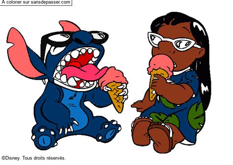 Dessin colorié Coloriage Lilo et Stitch mangent une glace par un
