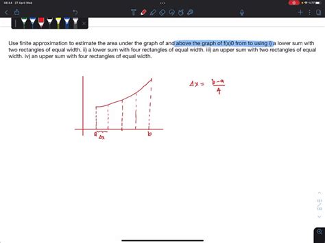 solved use finite approximation to estimate the area under the graph of and above the graph of