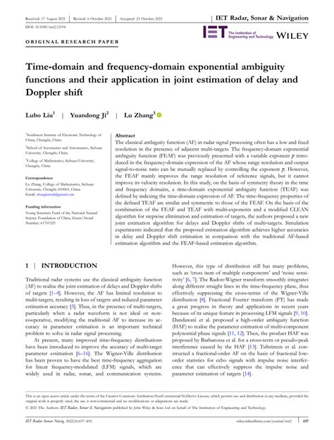 pdf time‐domain and frequency‐domain exponential ambiguity functions and their application in