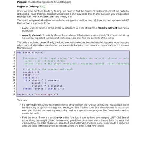 solved purpose practice tracing code to help debugging